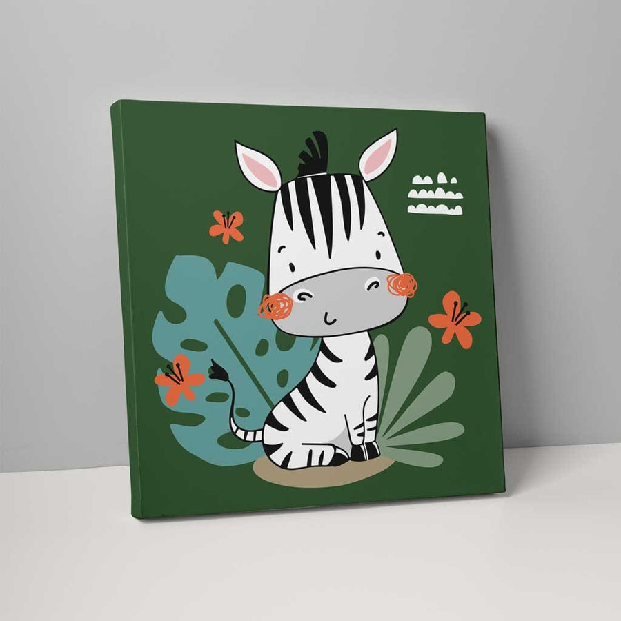 Boho Safari Jungle Zebra Dark Green, Black and White on Canvas | Bowlift