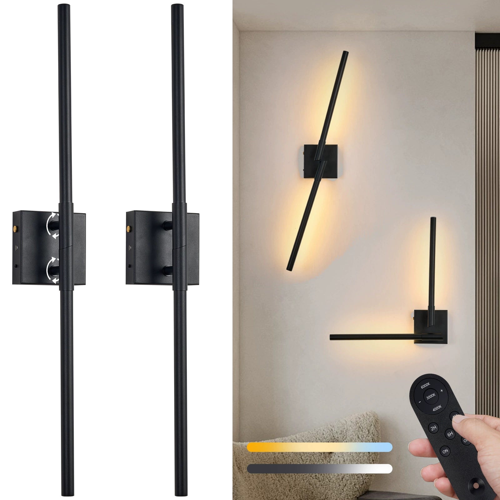 Wireless Rechargeable Linear Wall Lamp Stepless Dimming Plug-in Wall Light