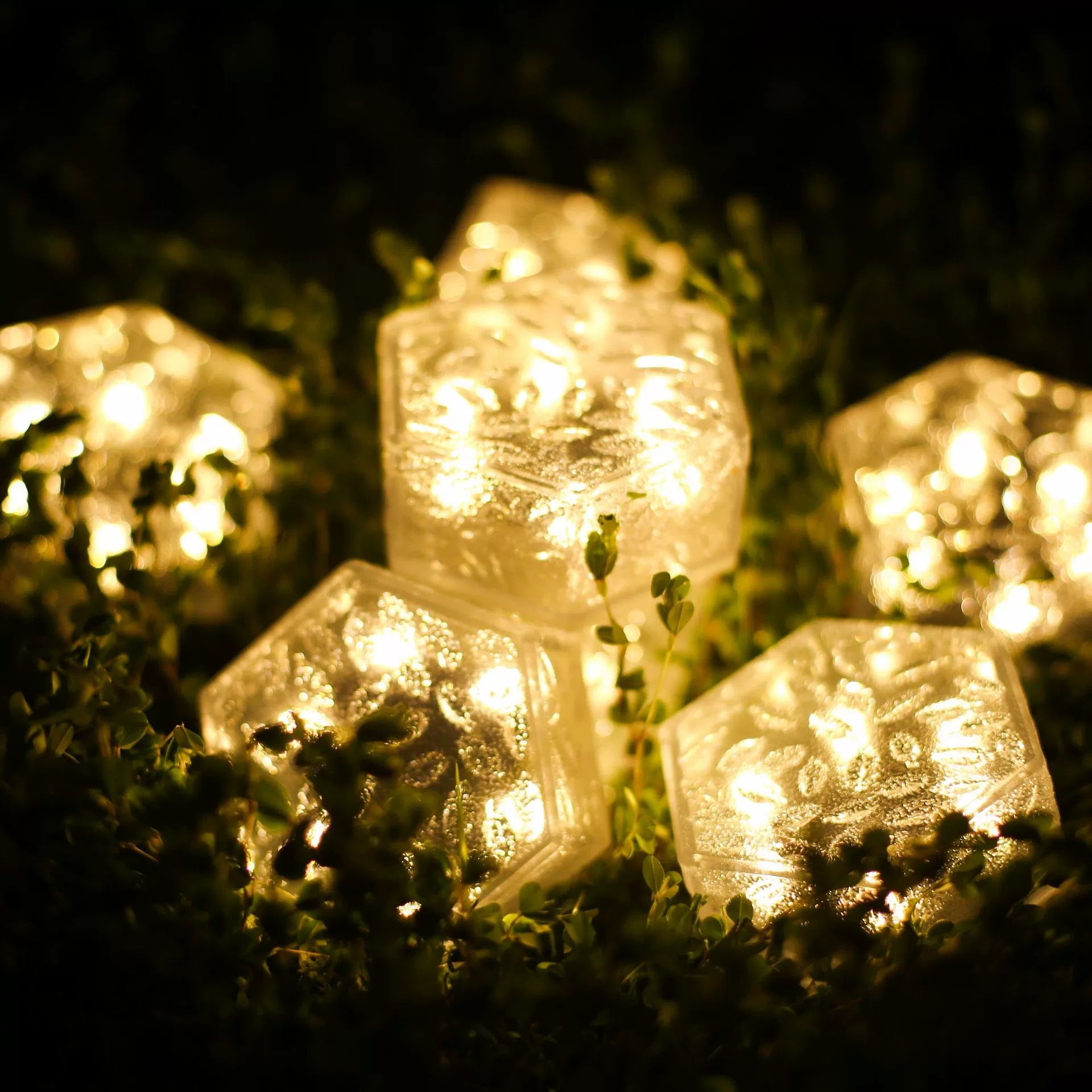 Solar Garden Light, Outdoor Hexagonal Ice Brick Ground Light, Glass ...